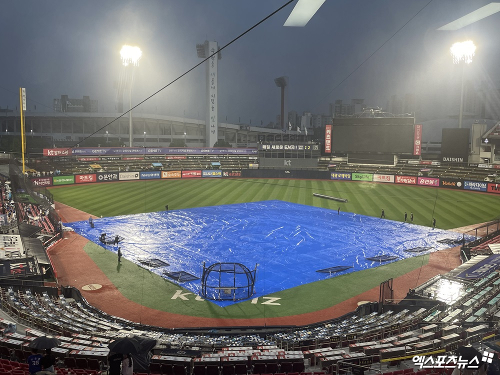 '4회 우천 중단' 수원 삼성-KT전, 결국 '우천 노게임'…30일 DH1 원태인vs고영표 [수원 현장] (엑스포츠뉴스) - 나무뉴스