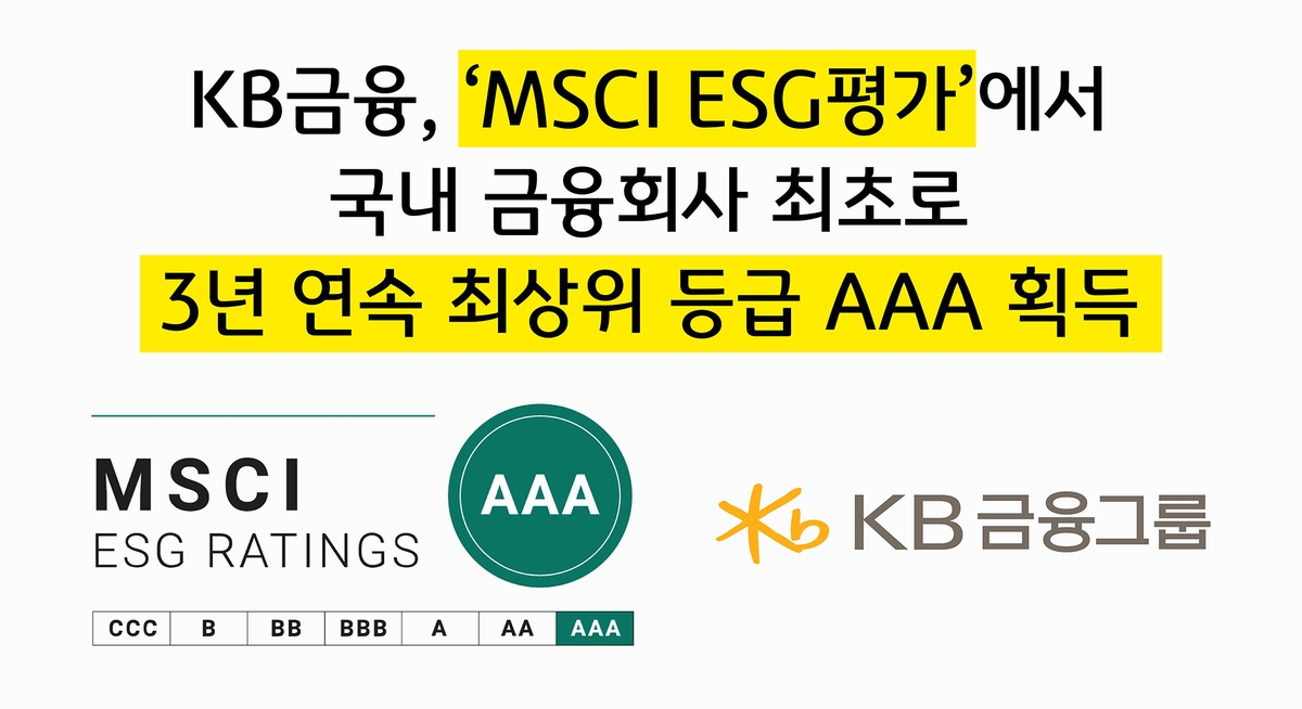 KB금융 "MSCI ESG 평가에서 3년 연속 AAA" - 나무뉴스