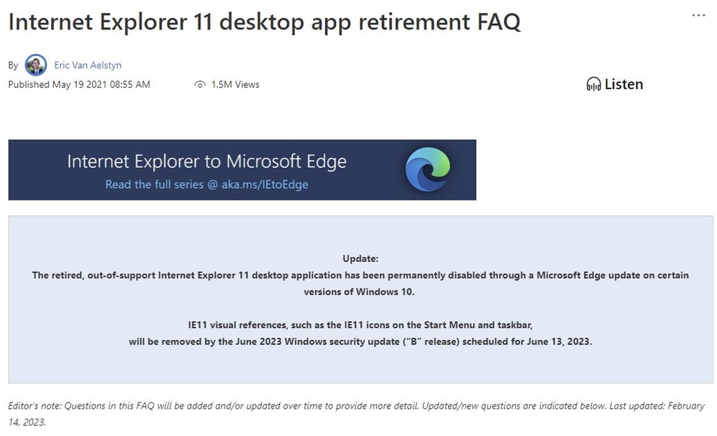 "인터넷 익스플로러 이제 진짜로 안녕"…MS, IE 11 공식 종료 - 나무뉴스
