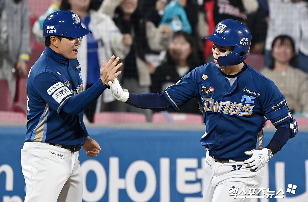 'NC 6G 연속 홈런' 박건우, 벤자민 상대 선제 투런포 폭발! [PO2] - 나무뉴스